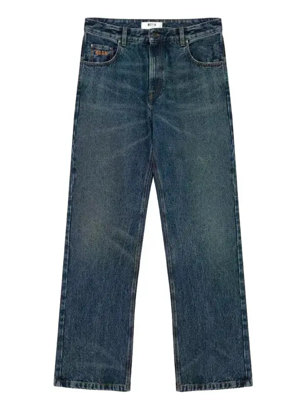 MSGM Logo-embroidered Faded Jeans - Blue