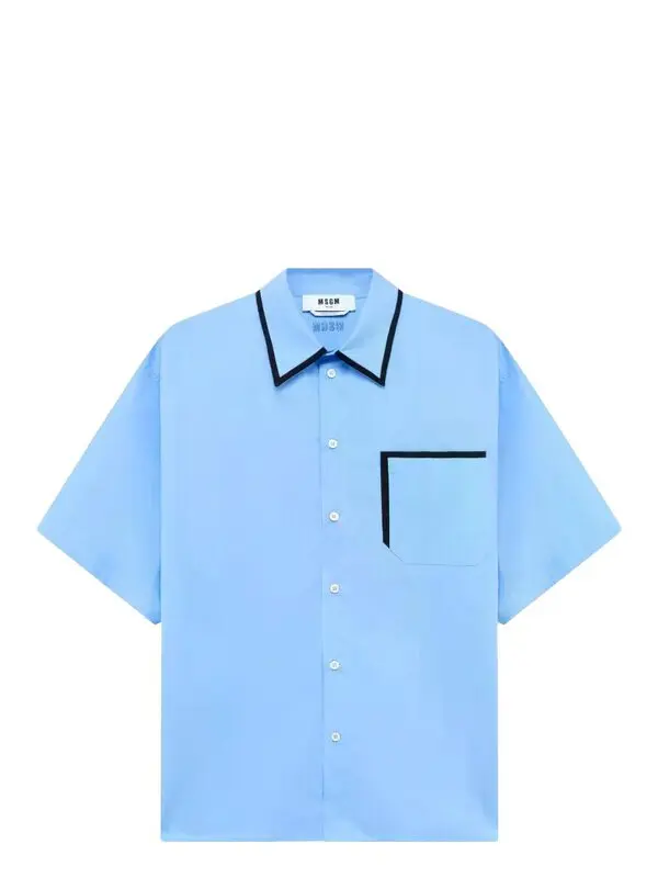 MSGM Piping-detail Embroidered-logo Shirt - Blue