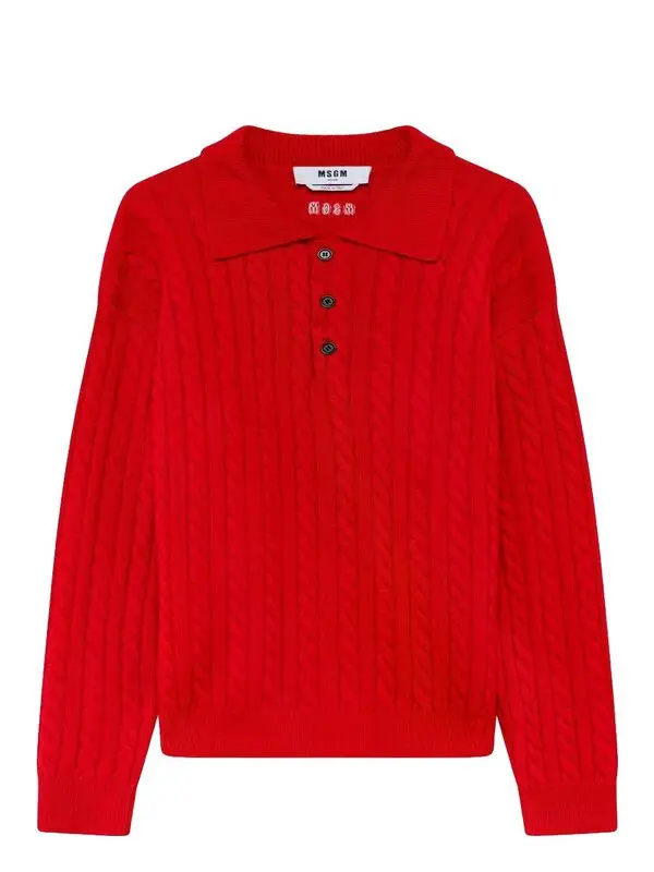MSGM Cable-knit Polo Shirt - Red