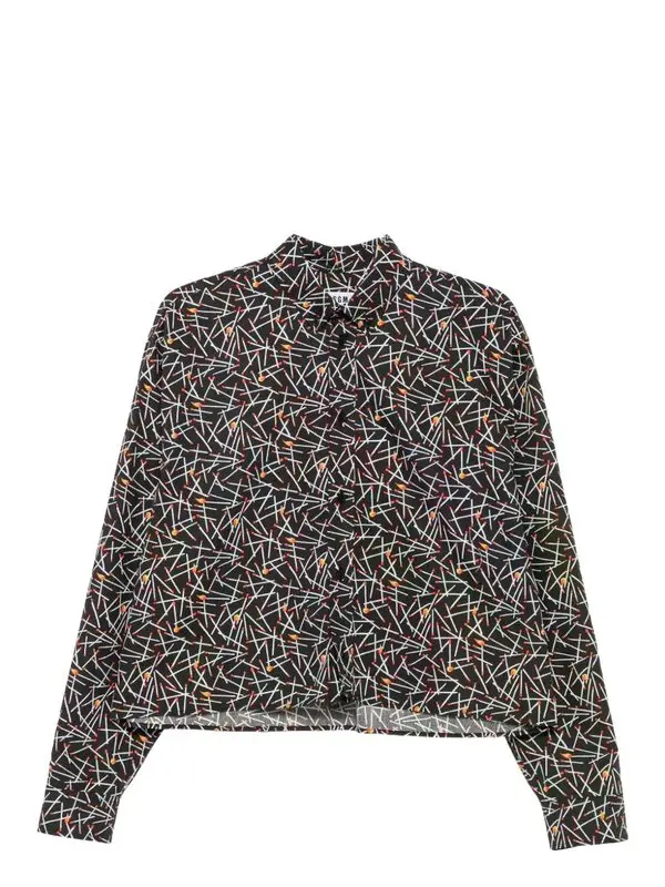 MSGM Matchstick Print Cropped Shirt - Black