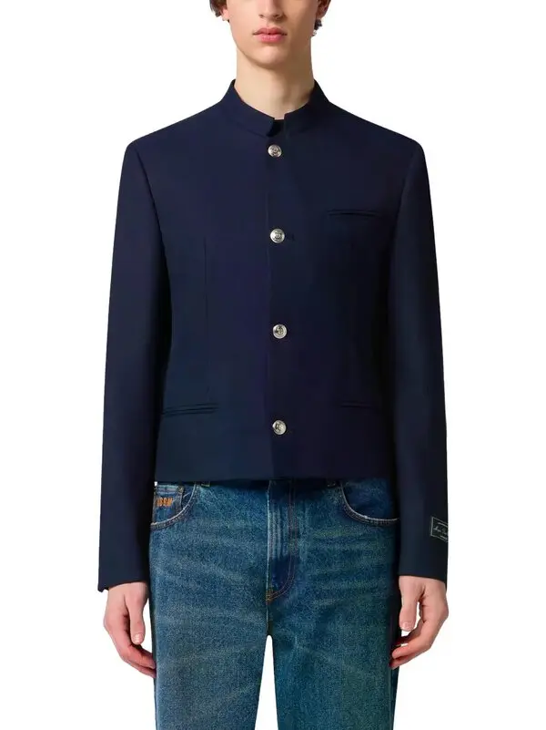 MSGM Mandarin-collar Logo-patch Jacket - Blue