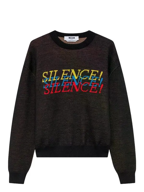 MSGM Slogan-intarsia Crew-neck Sweater - Brown