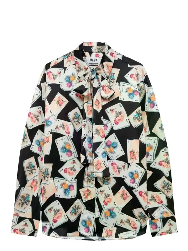 MSGM Playing-card-print Pussy-bow Blouse - Black