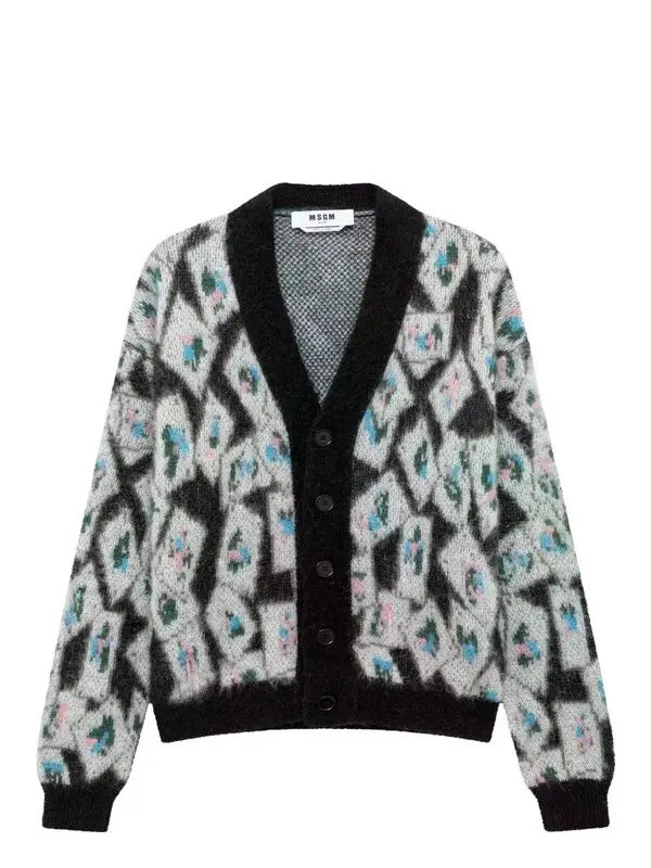 MSGM Argyle-patterned Brushed-finish Cardigan - Grey