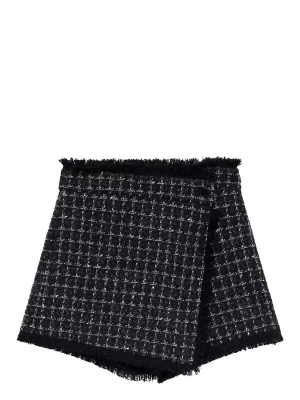 MSGM Tweed Frayed-edge Shorts - Black