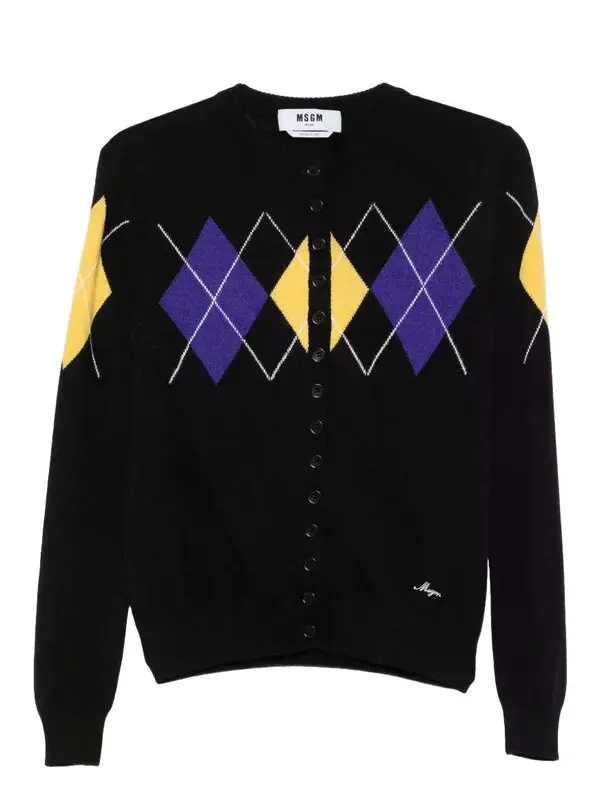 MSGM Argyle-intarsia Button-up Cardigan - Black