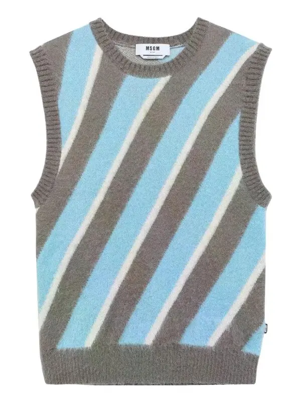 MSGM Diagonal Stripe Sleeveless Sweater - Grey