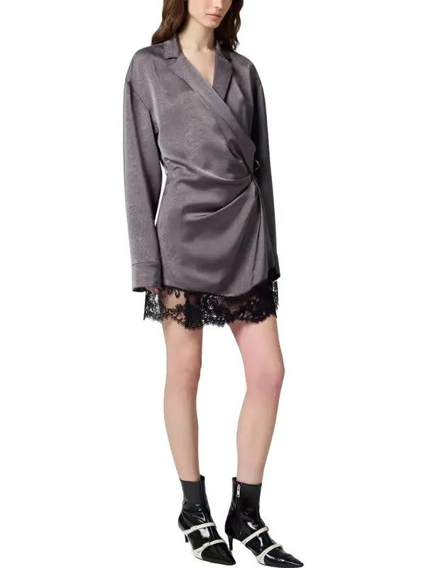 MSGM Lace-trim Wrap Mini Dress - Grey