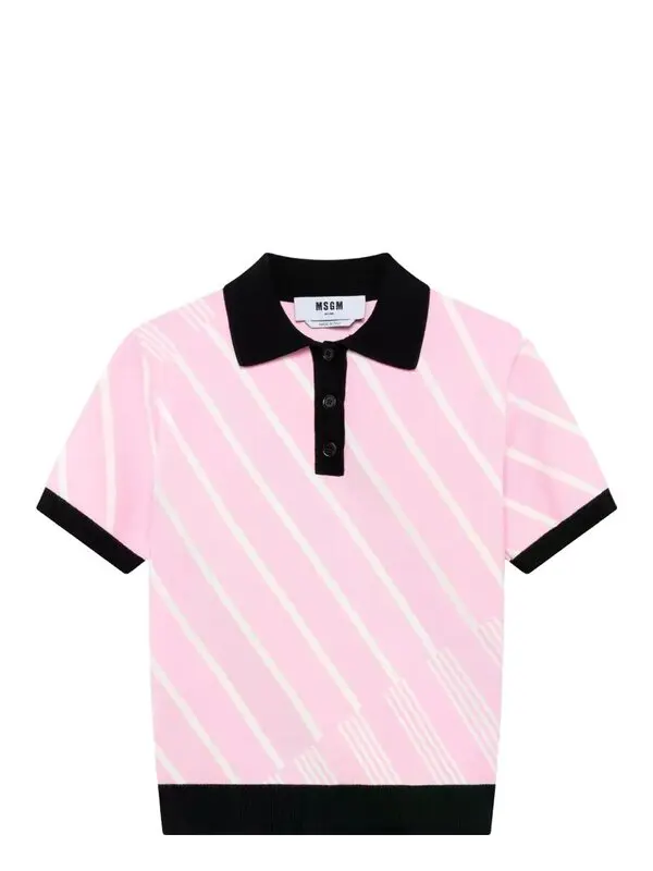 MSGM Diagonal Stripe Knit Polo - Pink