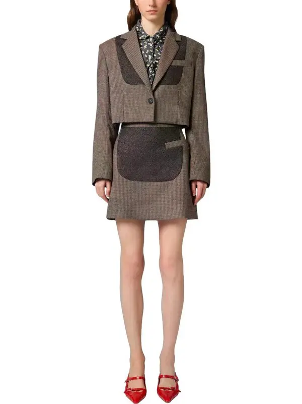 MSGM Houndstooth-pattern Patch-detail Mini Skirt - Brown
