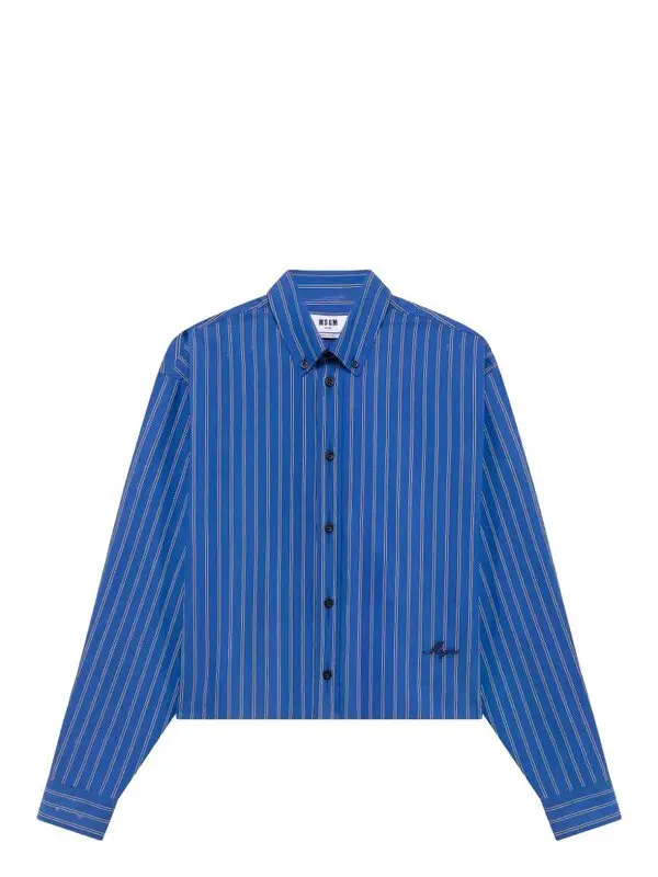 MSGM Vertical-stripe Cropped Shirt - Blue