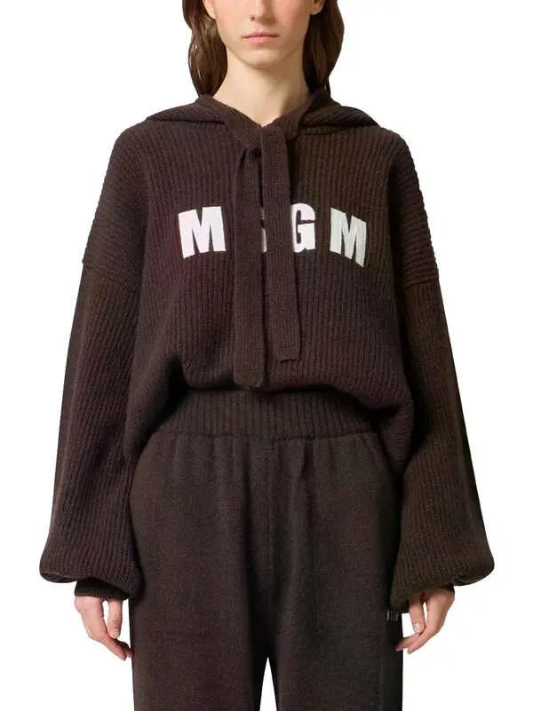 MSGM Logo Intarsia Hoodie - Brown