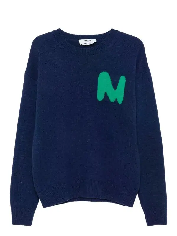MSGM Intarsia-knit Logo-embroidered Sweater - Blue