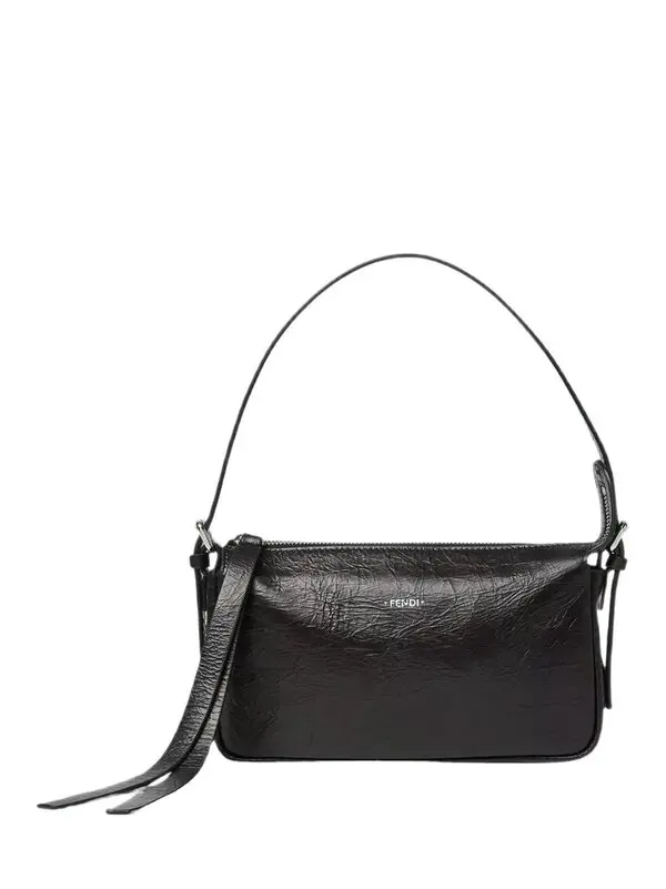 Fendi Small Zip Top Crinkled-leather Shoulder Bag - Black