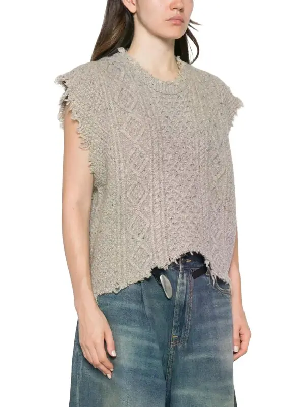 R13 Cable-knit Frayed Sweater Vest - Grey