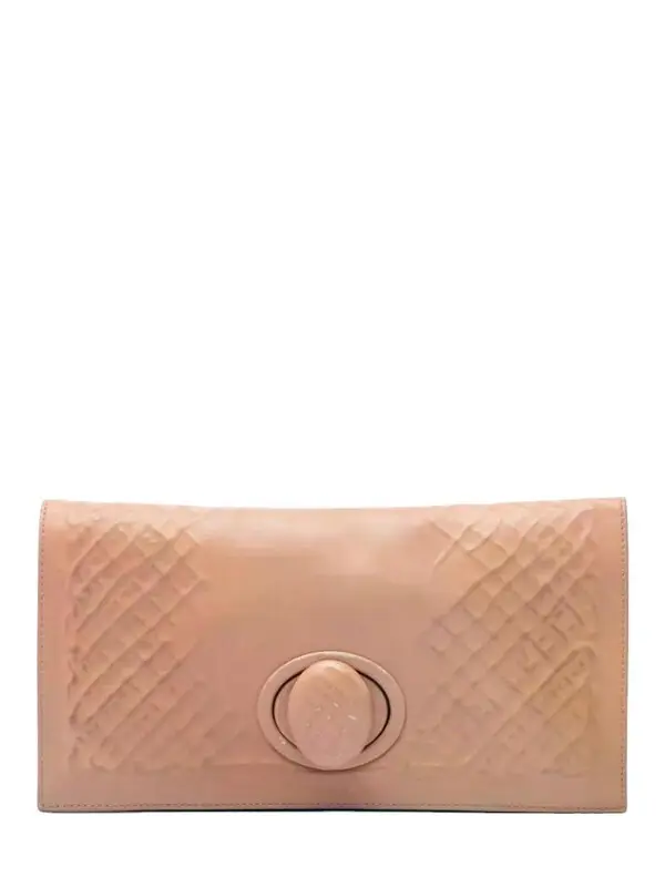 Bottega Veneta Nappa Embossed Intrecciato Turn Lock Clutch Bag - Brown