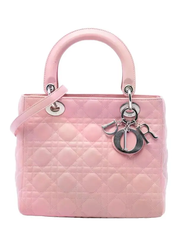 Dior 2007 Medium Lambskin Cannage Lady Satchel - Pink