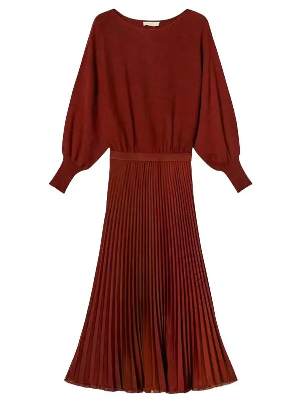 TWINSET Long Knit And Pleated Crêpe Dress - Red