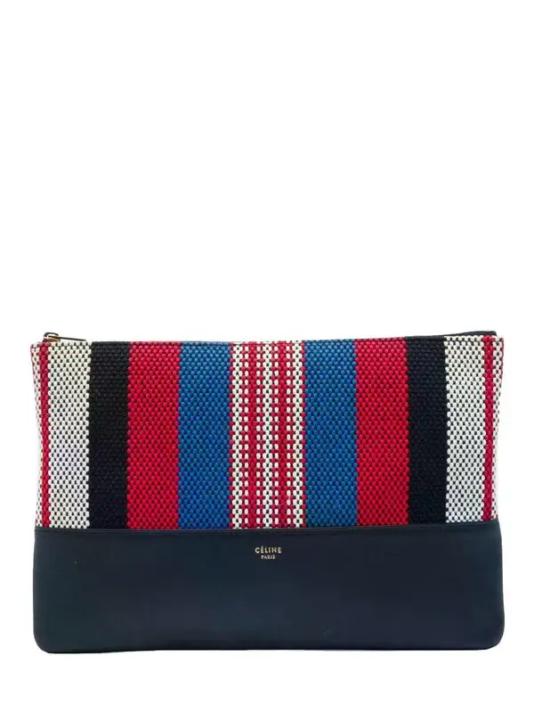 Celine 2015 Canvas Striped Pouch Clutch Bag - Black