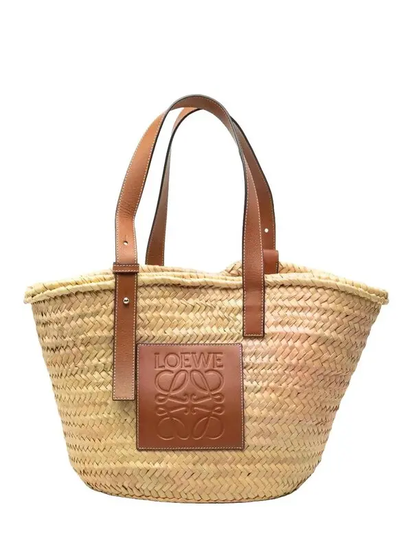 Loewe 2018 Medium Raffia Anagram Basket Tote Bag - Neutrals