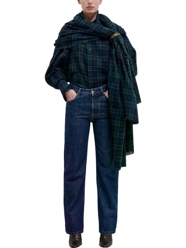 DARKPARK Georgia Detachable-scarf Check Shirt - Blue