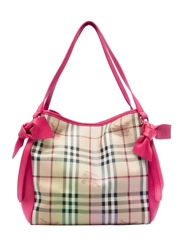 Burberry 2000-2017 Small Haymarket Check Coated Canvas And Calfskin Canterbury Bow Tote Bag - Neutrals