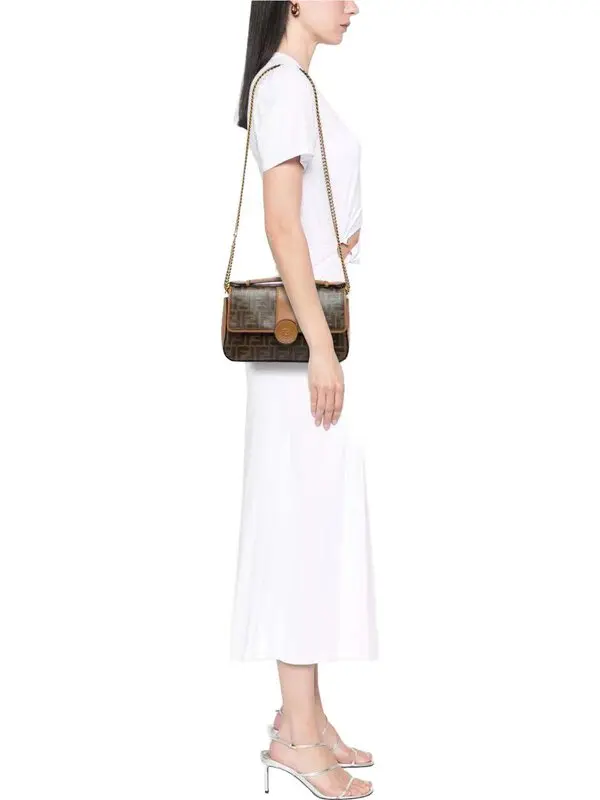 Fendi 2010-2026 Zucca Crystal Double F Baguette Satchel - Brown
