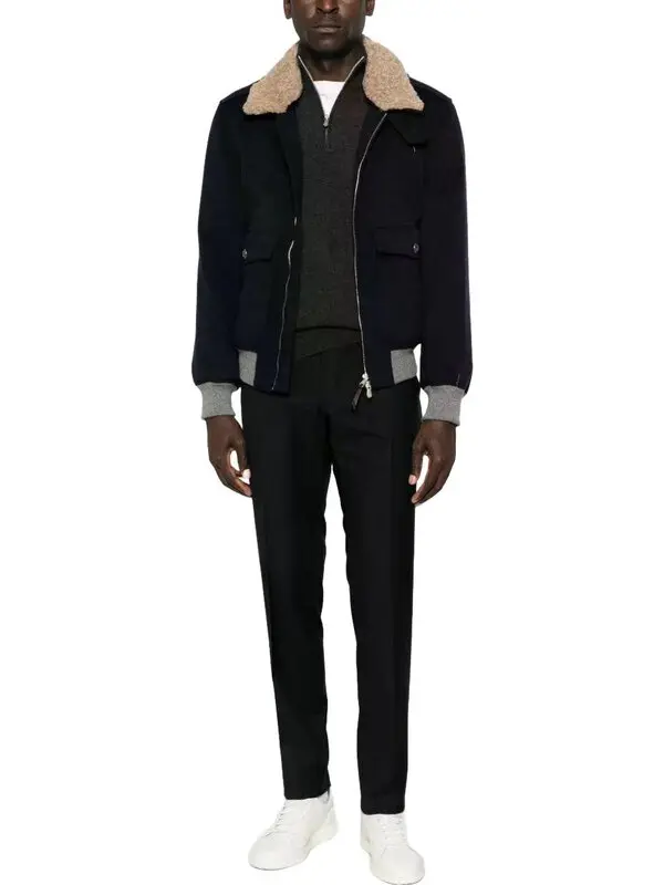 Brunello Cucinelli Shearling Collar Bomber Jacket - Blue