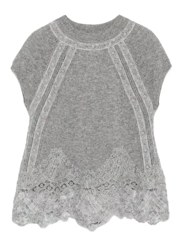 Ermanno Scervino Lace Trim Knitted Top - Grey