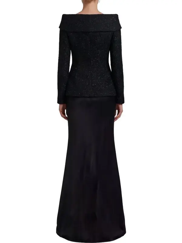 SELF-PORTRAIT Metallic Boucle Satin Maxi Dress - Black