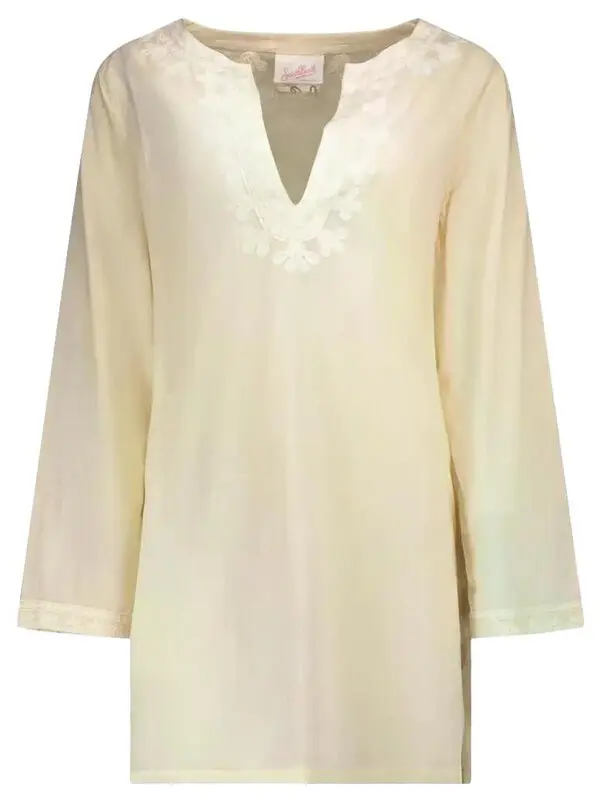 MC2 SAINT BARTH Cedy Embroidered-trim V-neck Dress - Neutrals