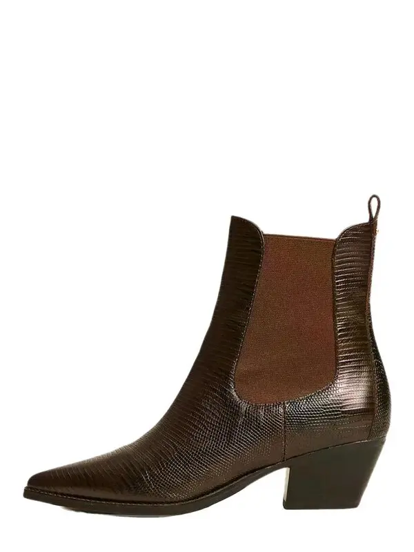 TWINSET Short Leather Cow Boots With Elastics - Brown