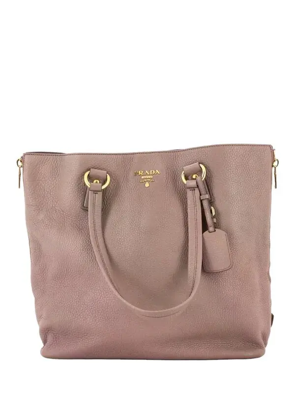Prada Side Zip Shopper Vitello Daino Large Tote Bag - Neutrals