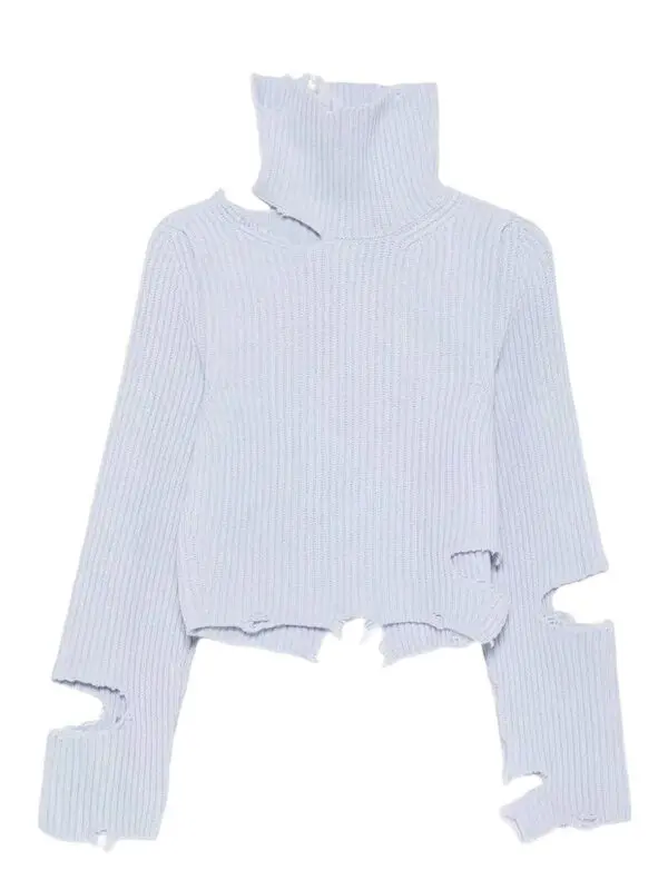 HAIKURE Distressed Ribbed-knit Sweater - Blue