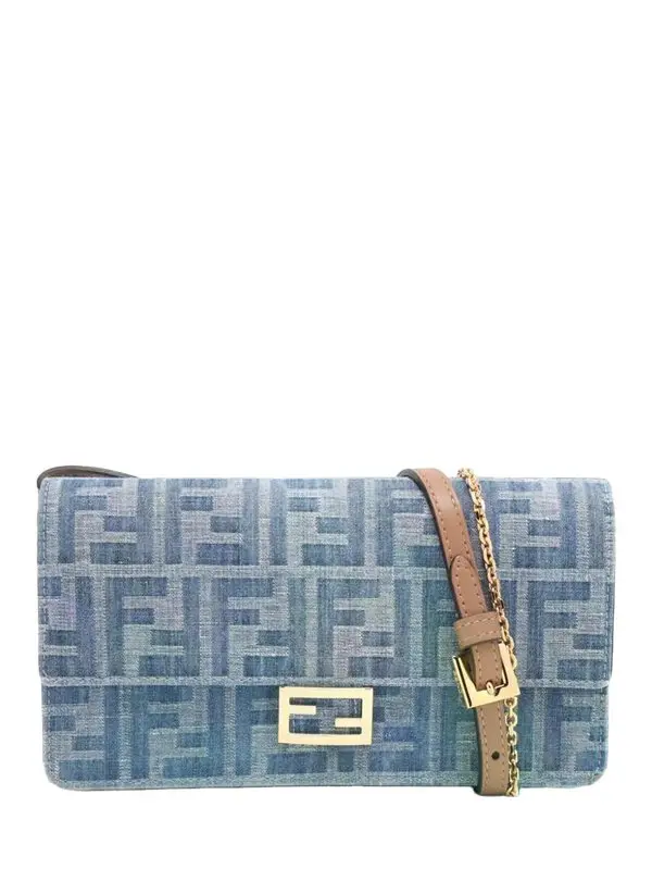 Fendi Ff Jacquard Wallet On Chain Baguette Satchel - Blue