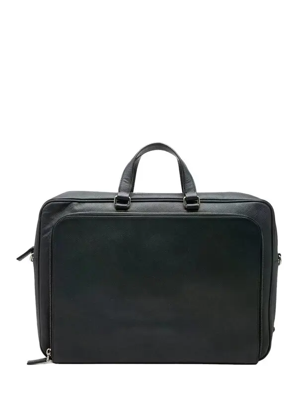 Prada 2013-2026 Saffiano Cuir Travel Front Zip Pocket Briefcase Business Bag - Black