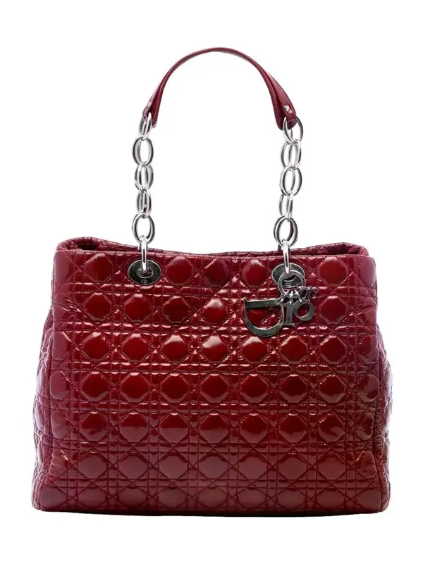 Dior 2011 Large Patent Cannage Lady Soft Shopping Tote Bag - Red