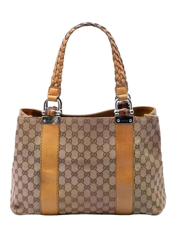 Gucci 2016-2026 Medium Gg Canvas Bamboo Libeccio Tote Bag - Neutrals