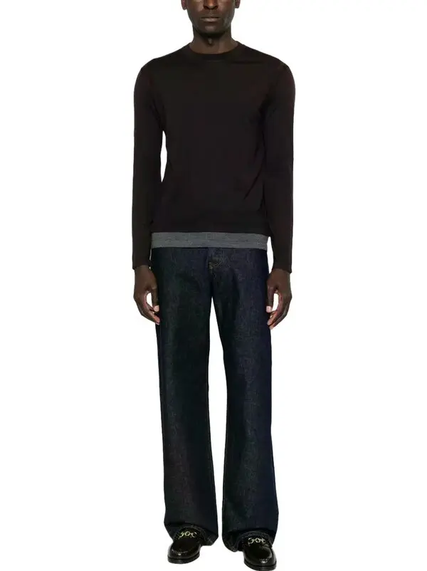 PAOLO PECORA Crew Neck Long Sleeve Knit - Brown