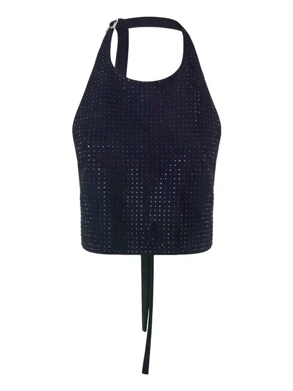 Pinko Rhinestone Embellished Halterneck Cropped Top - Blue