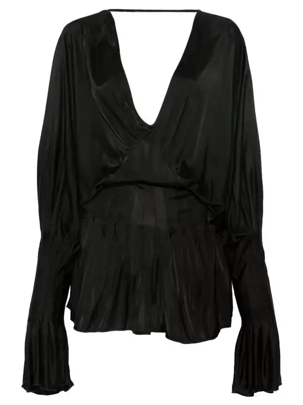 AYA MUSE V-neck Mini Dress With Flared Cuffs And Pleated Skirt - Black