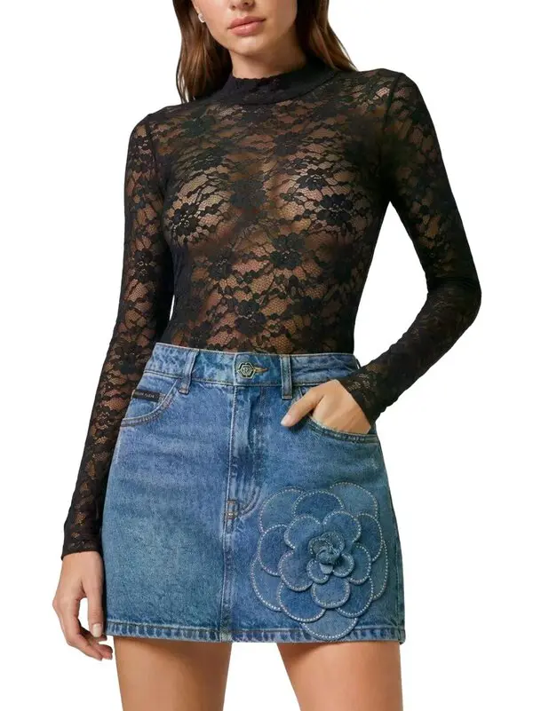 Philipp Plein Embellished Denim Mini Skirt - Blue
