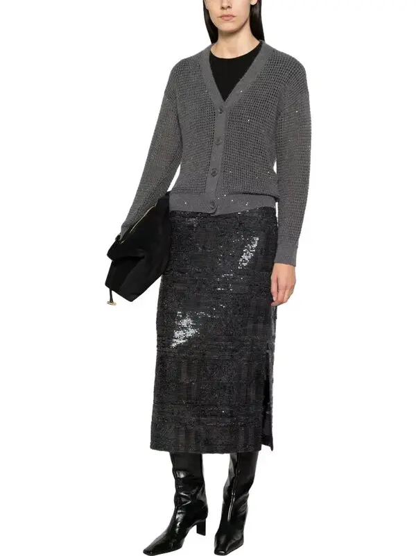 Peserico Sequin Embellished V-neck Cardigan - Grey