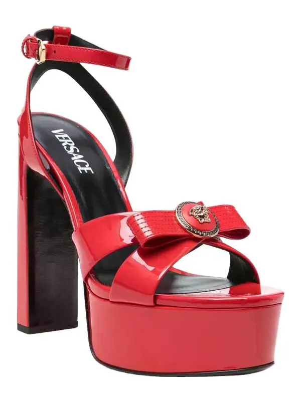 Versace Bow Detail Patent Leather Platform Sandals - Red