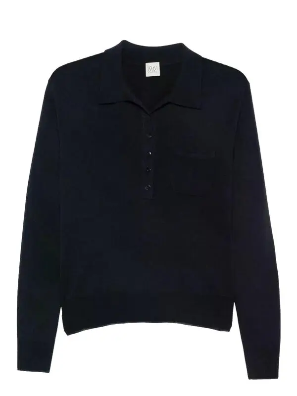 19.61 MILANO Long Sleeve Button-fastening Polo Top - Blue