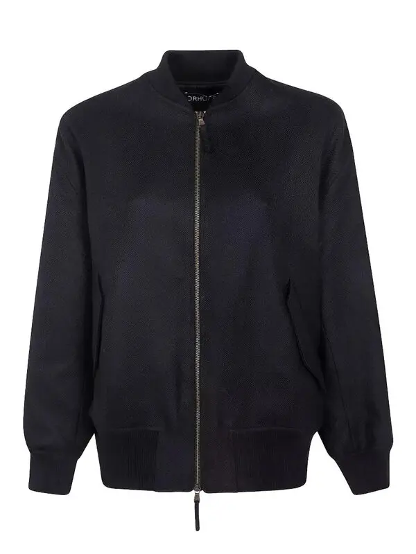 DRHOPE Herringbone Weave Bomber Jacket - Black