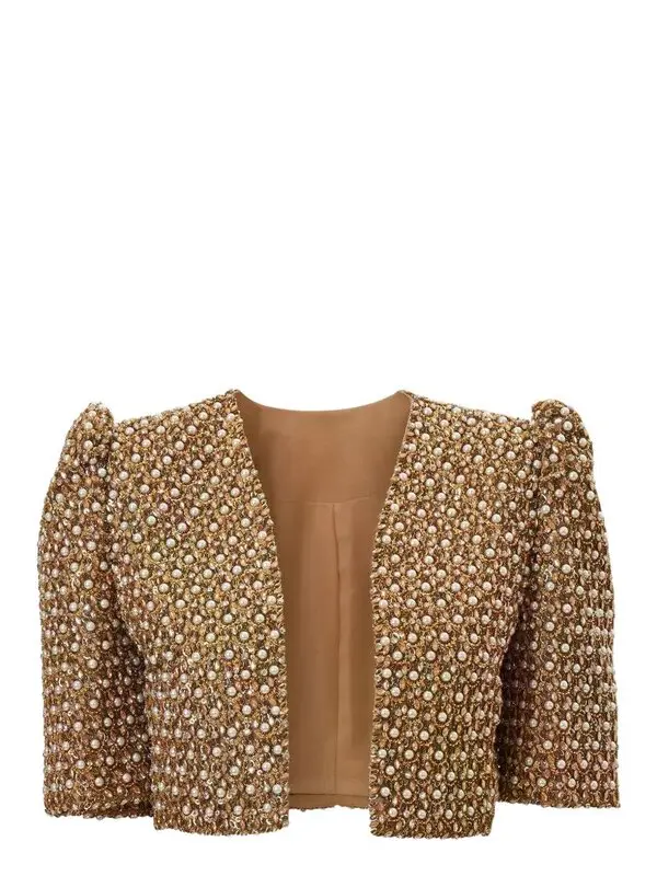 Carolina Herrera Faux-pearl Embellished Cropped Jacket - Gold