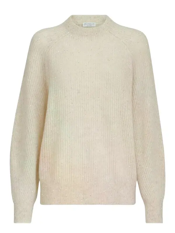 Brunello Cucinelli Mohair, Cotton And Wool Diamond Yarn English Rib Sweater - Neutrals