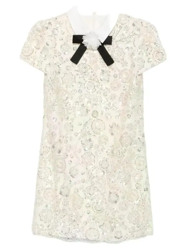 SELF-PORTRAIT Sequin-embellished Bow-detail Mini Dress - Neutrals