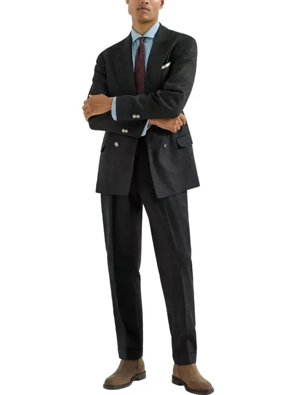 Brunello Cucinelli Virgin-wool Mouliné Twill Trousers With Pleat - Grey